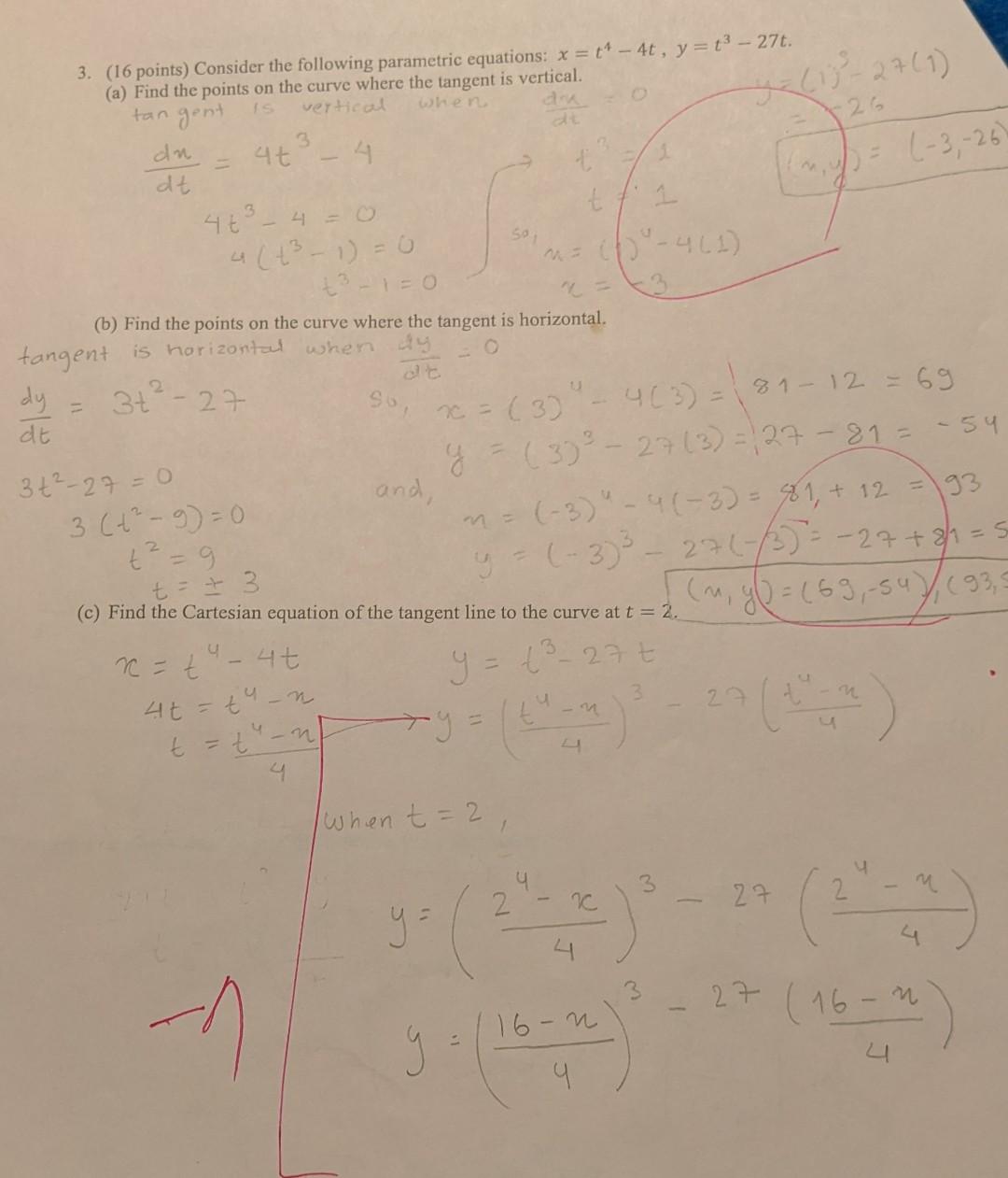 Solved 3. (16 points) Consider the following parametric | Chegg.com