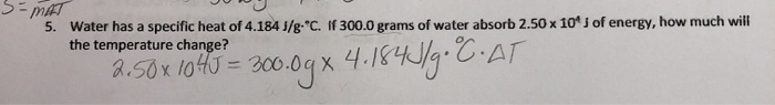 Solved Water has a specific heat of 4.184 j/g-"C. if 300.0 | Chegg.com
