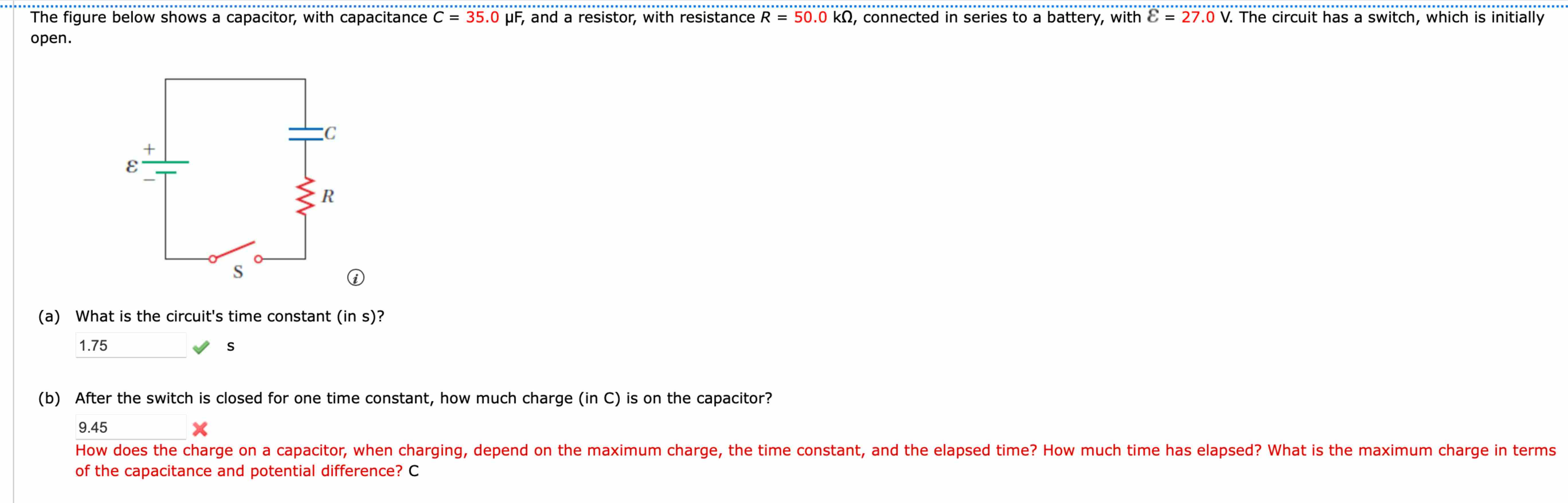 Solved open.(a) ﻿What is the circuit's time constant (in | Chegg.com