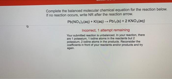 Solved Complete the balanced molecular chemical equation for | Chegg.com