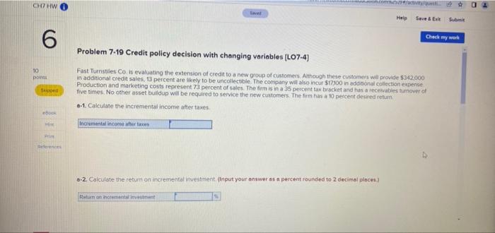 Solved CH2 HW Mint O. Help Seve Exit 6 Check my work Problem | Chegg.com