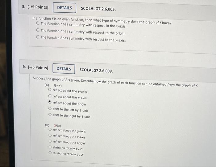 Solved If a function f is an even function, then what type | Chegg.com