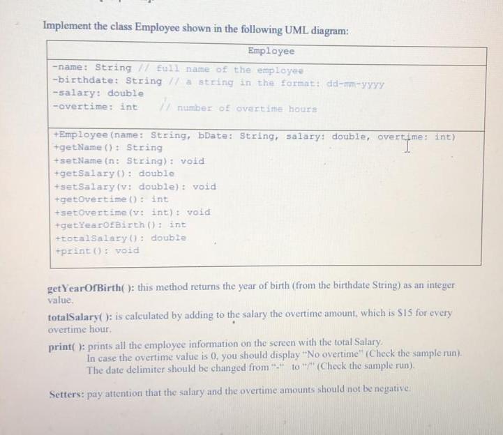 Solved Implement the class Employee shown in the following | Chegg.com