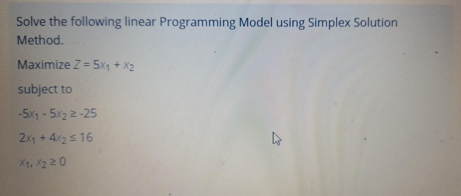 Solved Solve the following linear Programming Model using | Chegg.com