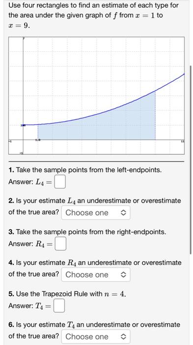 Solved Use four rectangles to find an estimate of each type | Chegg.com
