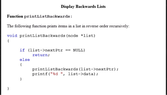 Solved Display Backwards Lists Function Printlistbackwards 1774