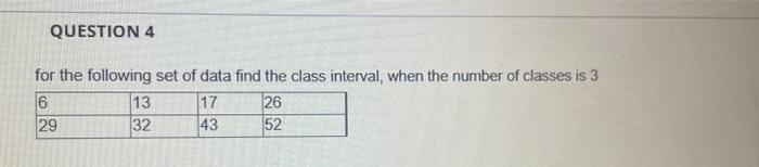 Solved for the following set of data find the class | Chegg.com
