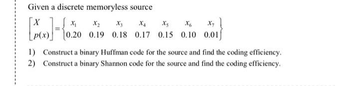 Solved Given a discrete memoryless source X4 X5 [CO] Com | Chegg.com