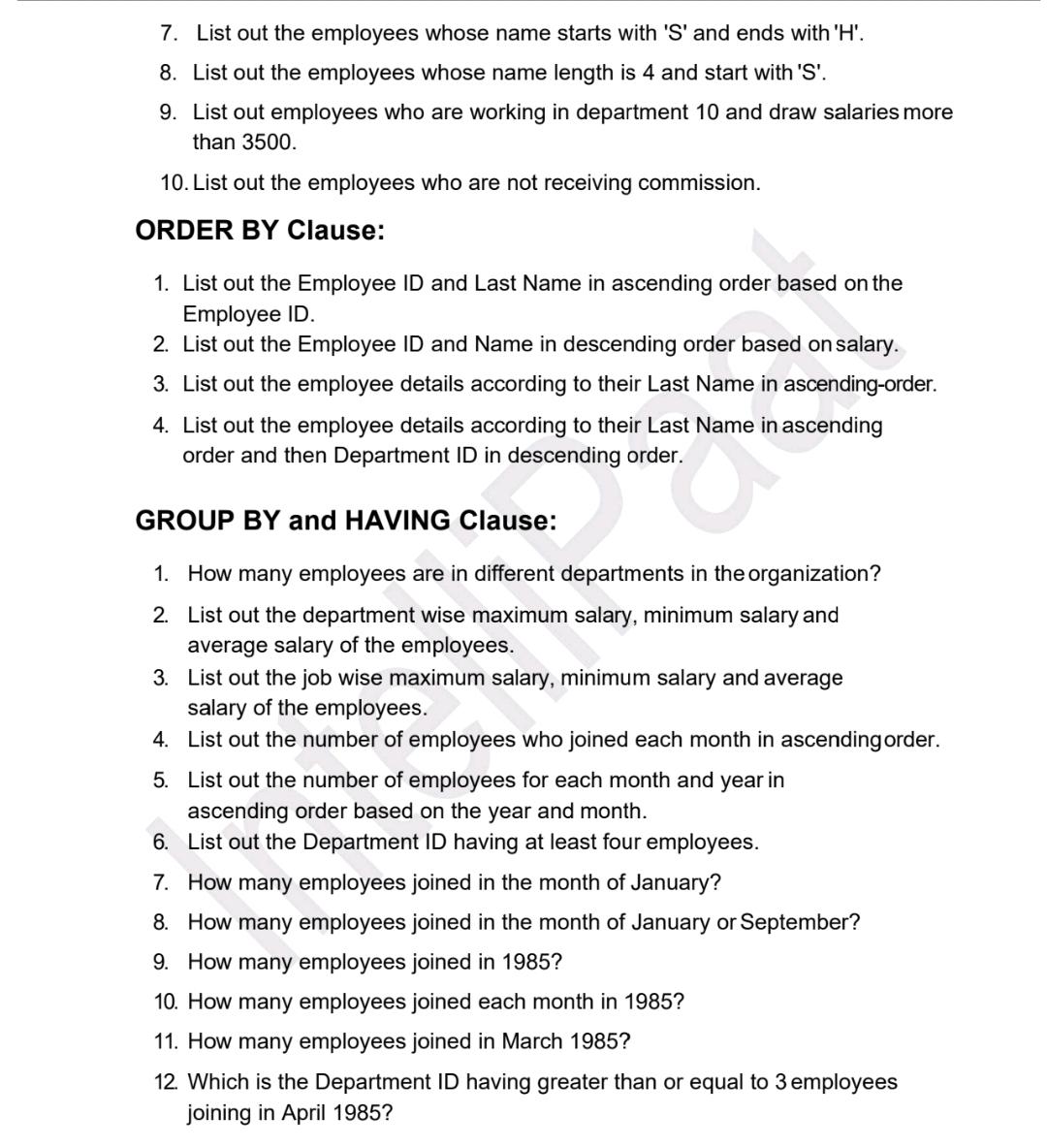 Solved List out the employees whose name starts with 'S' | Chegg.com