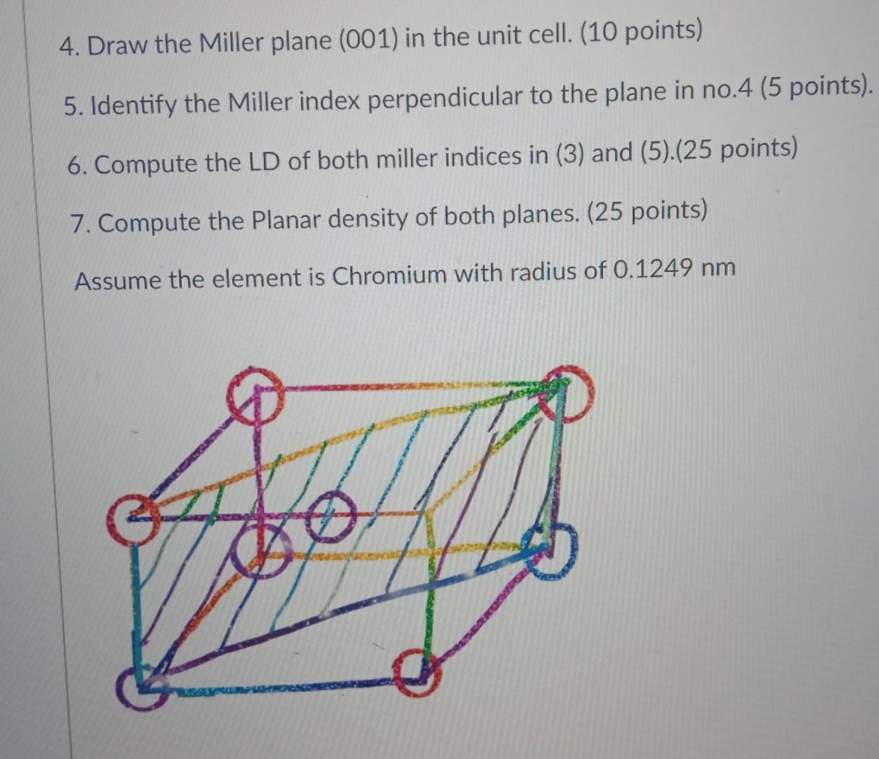 Solved 4. Draw the Miller plane (001) in the unit cell. (10 | Chegg.com