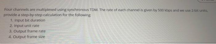Solved Four channels are multiplexed using synchronous TDM. | Chegg.com