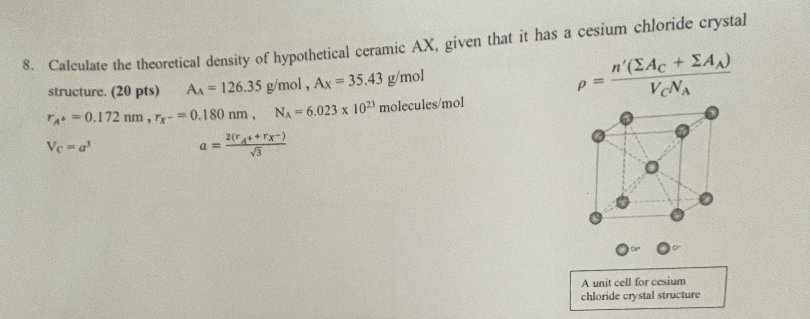 Solved Calculate the theoretical density of hypothetical | Chegg.com