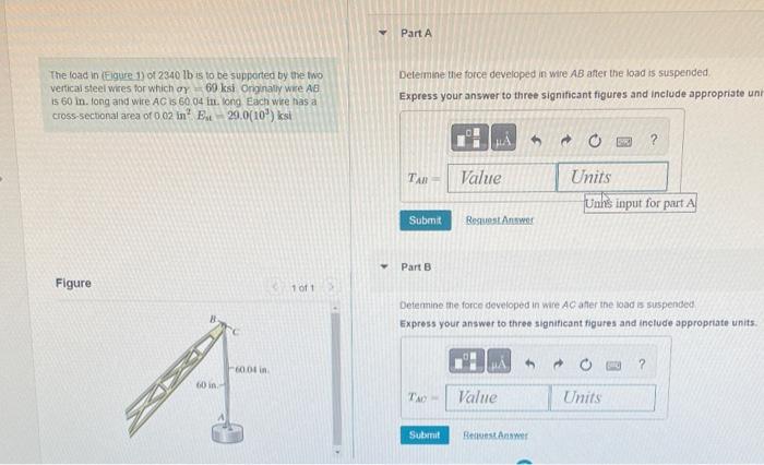 Solved The load in (Fgure 1) of 2340 lb is to be supported | Chegg.com