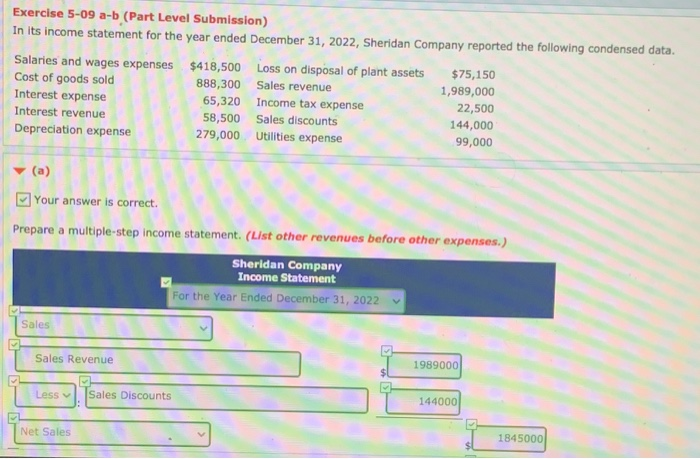 Solved Exercise 5-09 a-b (Part Level Submission) In its | Chegg.com