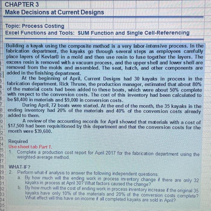 Solved Topic: Process Costing Excel Functions and Tools: SUM | Chegg.com