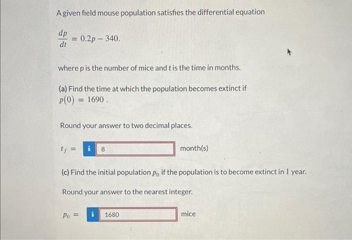 Solved A given field mouse population satisfies the | Chegg.com