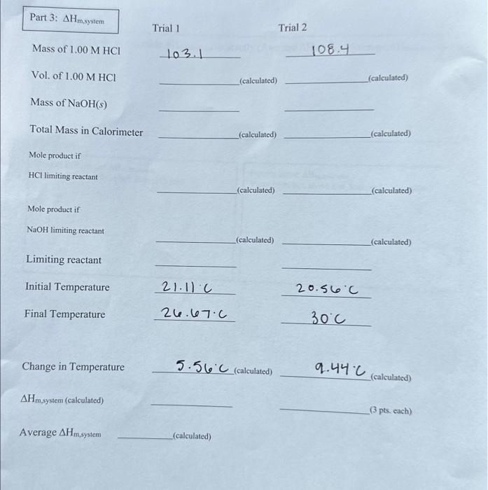 (Unless otherwise noted, 1 pt. for each blank) Part | Chegg.com
