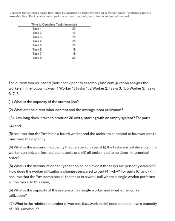 Consider the following tasks that must be assigned to | Chegg.com