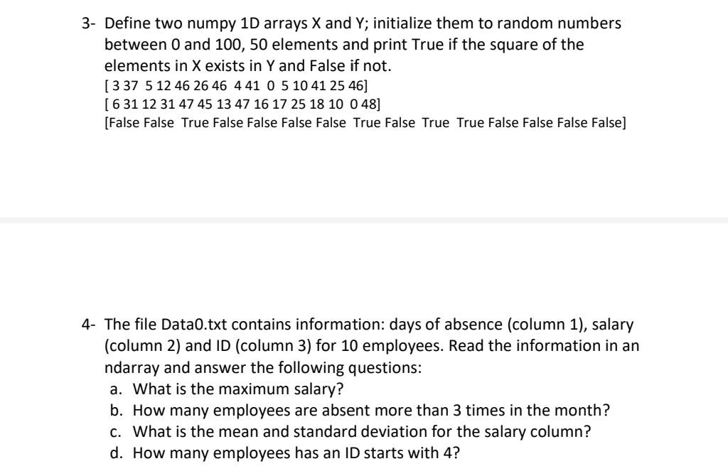 Solved 3 Define Two Numpy 1d Arrays X And Y Initialize