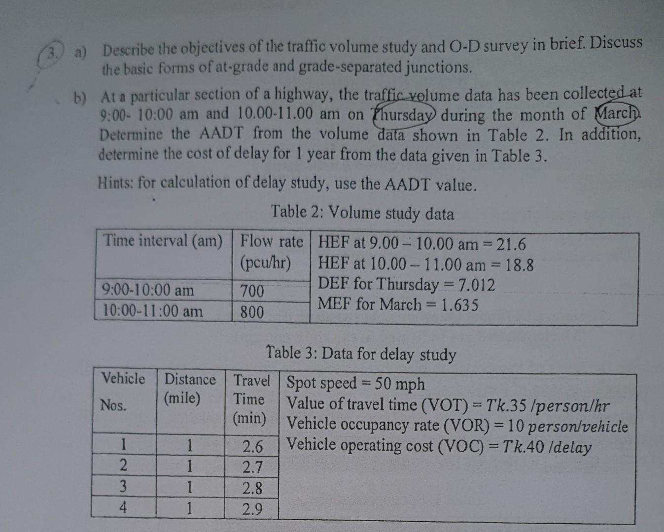 Solved a) Describe the objectives of the traffic volume | Chegg.com