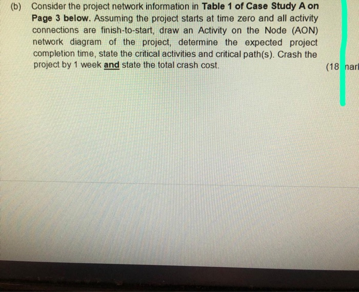 Solved Consider the project network information in Table 1 | Chegg.com