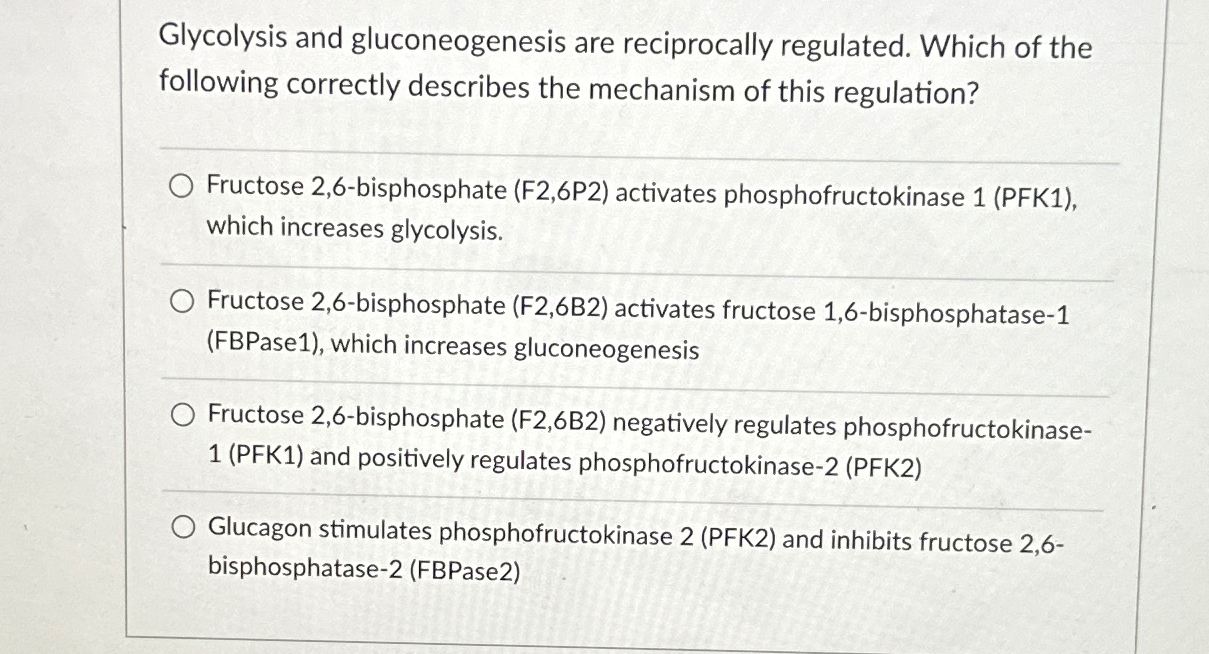Solved Glycolysis and gluconeogenesis are reciprocally | Chegg.com