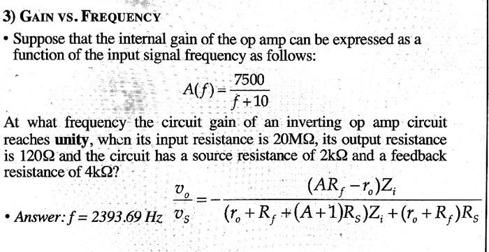 Solved 3) GAIN VS. FREQUENCY • Suppose that the internal | Chegg.com