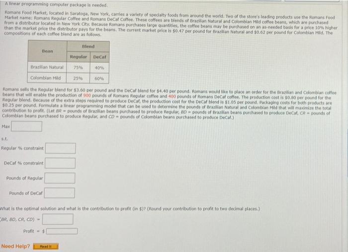 Solved A linear programming computer package is needed. | Chegg.com