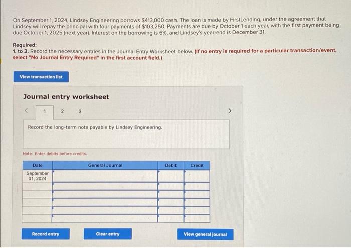 Solved On September 1, 2024, Lindsey Engineering borrows | Chegg.com
