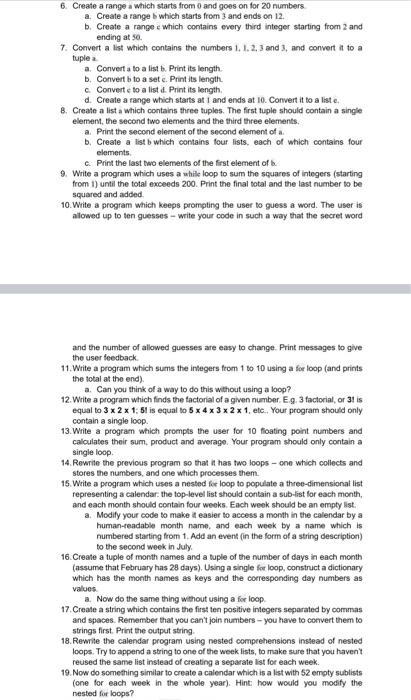Solved 6. Create a range a which starts from 0 and goes on | Chegg.com