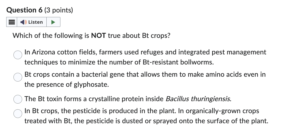 Solved Question 6 (3 ﻿points)Which of the following is NOT | Chegg.com