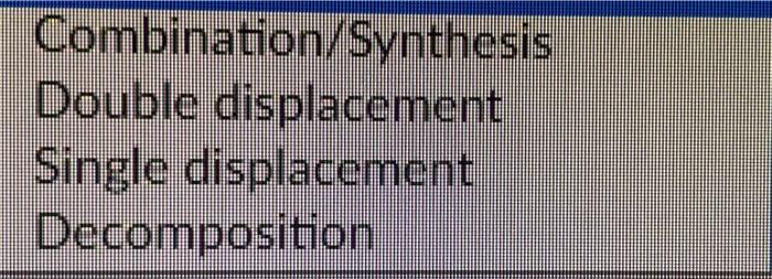 Solved Combination/Synthesis Double displacement Single | Chegg.com