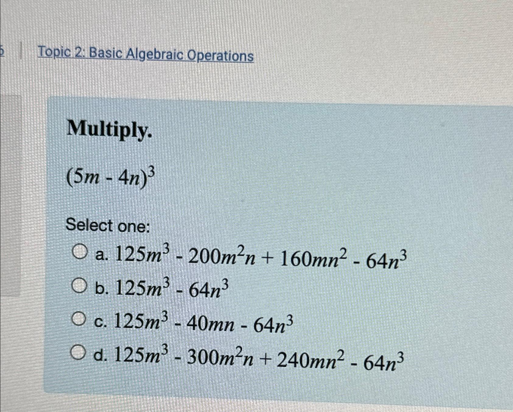 Solved Topic 2: Basic Algebraic | Chegg.com