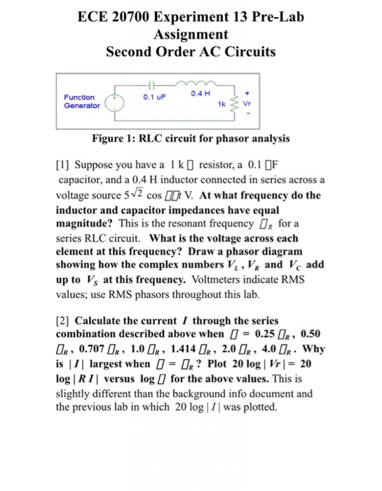 Solved ECE 20700 Experiment 13 Pre-Lab Assignment Second | Chegg.com