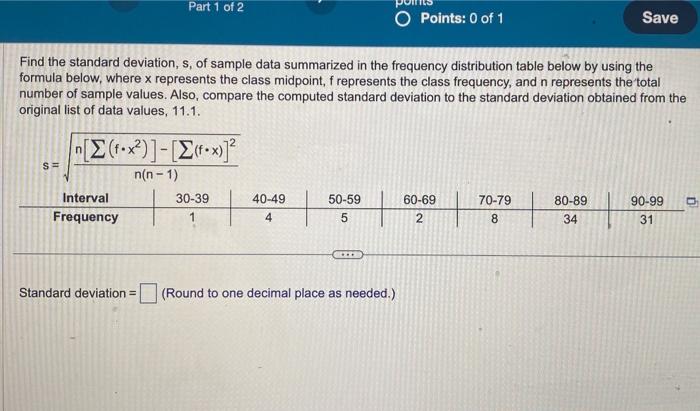 Solved Find the standard deviation, s, of sample data | Chegg.com