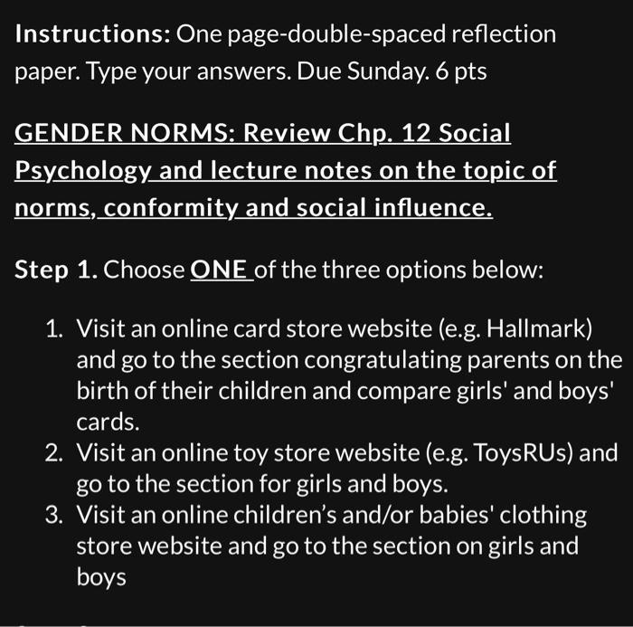 Solved Instructions: One page-double-spaced reflection | Chegg.com