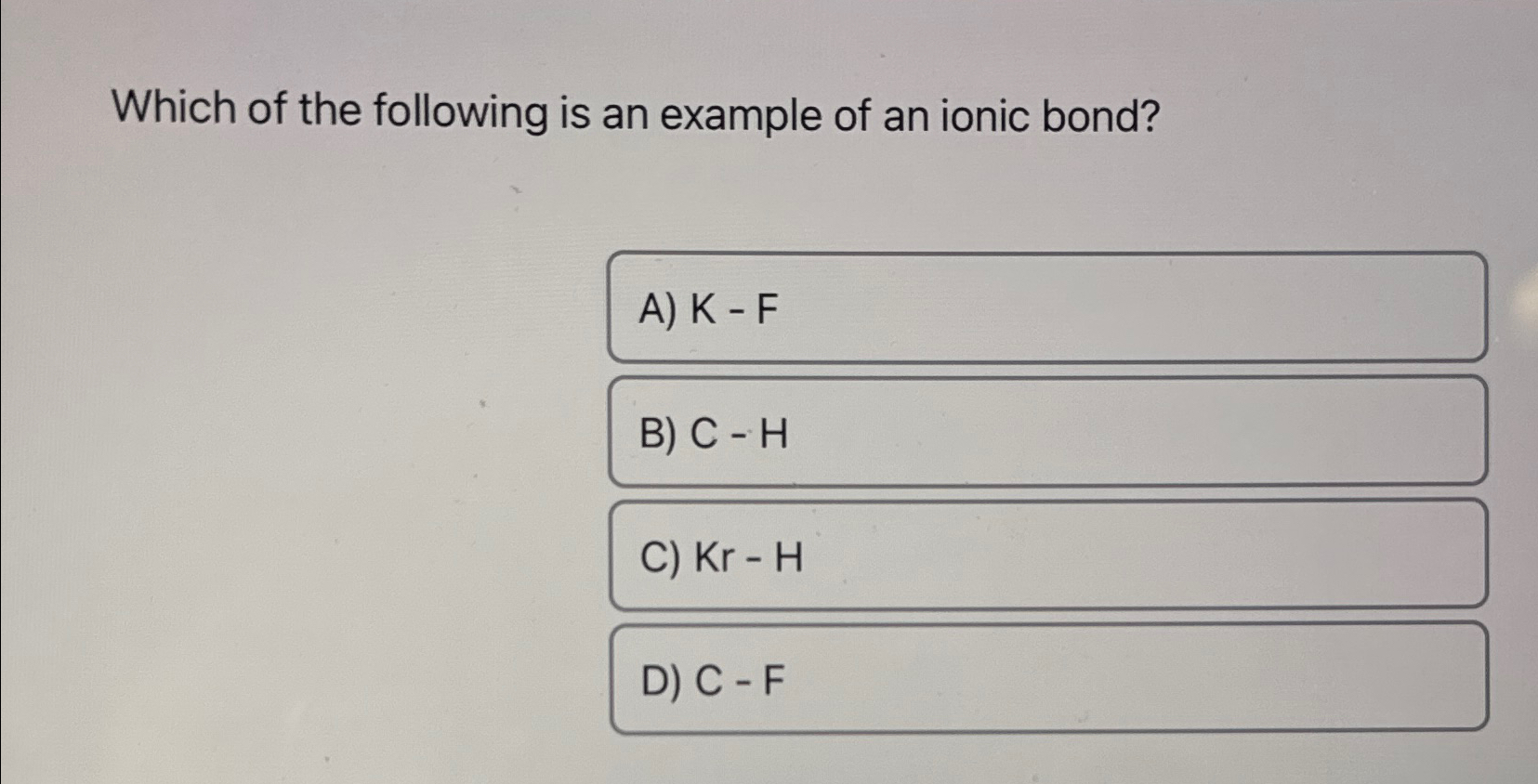 Solved Which of the following is an example of an ionic | Chegg.com