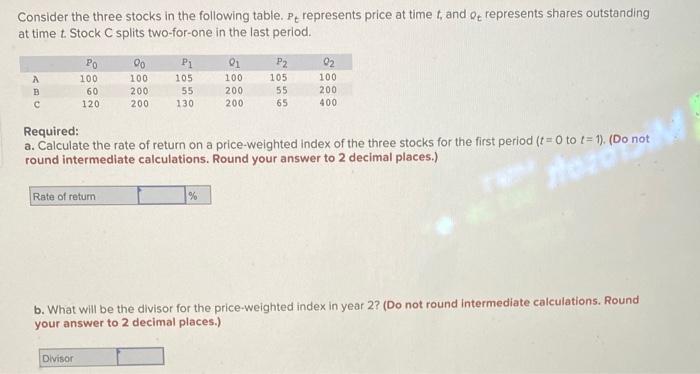 Solved Consider the three stocks in the following table. Pt | Chegg.com