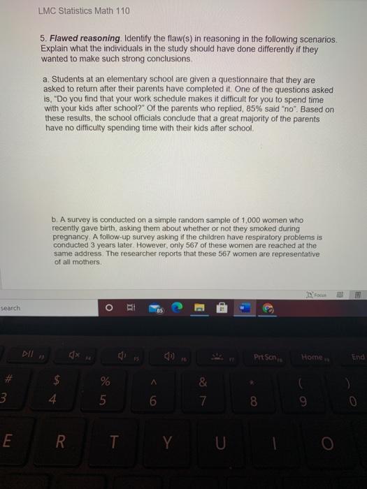 Solved LMC Statistics Math 110 5. Flawed reasoning Identify | Chegg.com