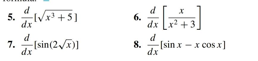 Solved ddx[x3+52]ddx[xx2+3]ddx[sin(2x2)]ddx[sinx-xcosx] | Chegg.com