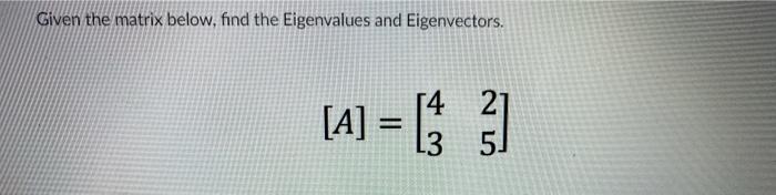 Solved Given the matrix below, find the Eigenvalues and | Chegg.com