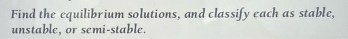 Solved Find the equilibrium solutions, and classify each as | Chegg.com