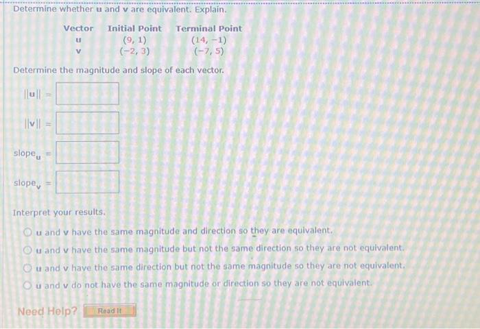 Solved Determine whether u and v are equivalent. Explain. | Chegg.com