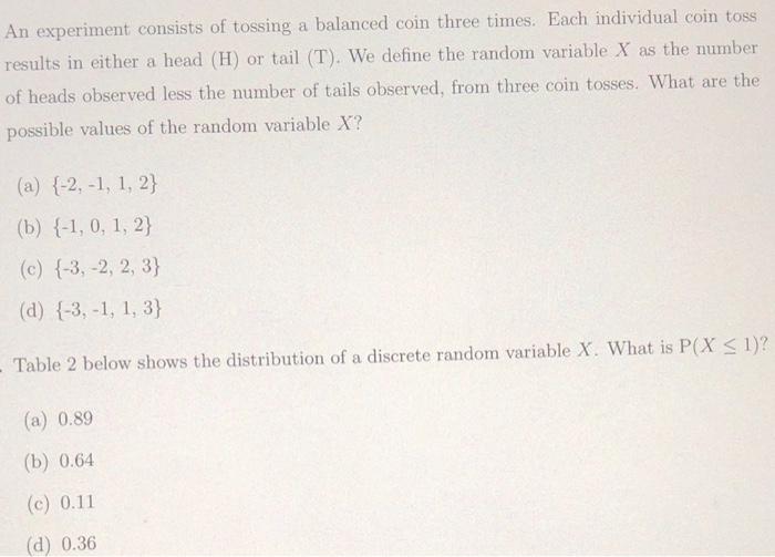 Solved An experiment consists of tossing a balanced coin | Chegg.com