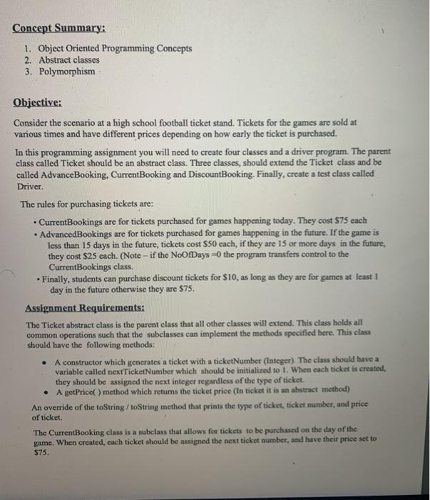 Solved Concept Summary: 1. Object Oriented Programming | Chegg.com