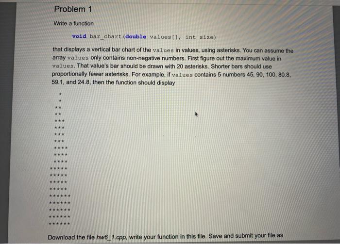Solved Problem 1 Write a function void bar_chart (double | Chegg.com
