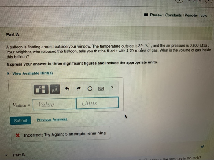 Solved Review I Constants 1 Periodic Table Part A A balloon | Chegg.com