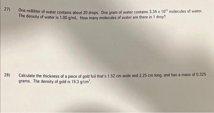 Solved One milliliter of water contains about 20 drops. One | Chegg.com