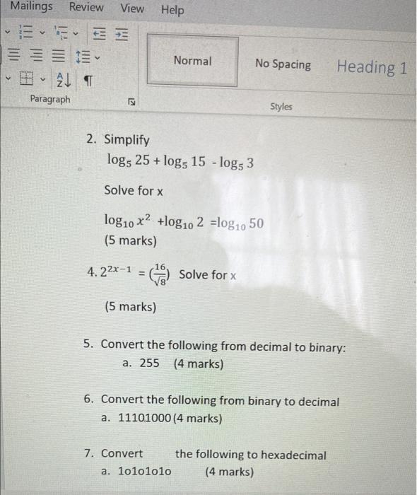 Solved 2. Simplify log525+log515−log53 Solve for x | Chegg.com