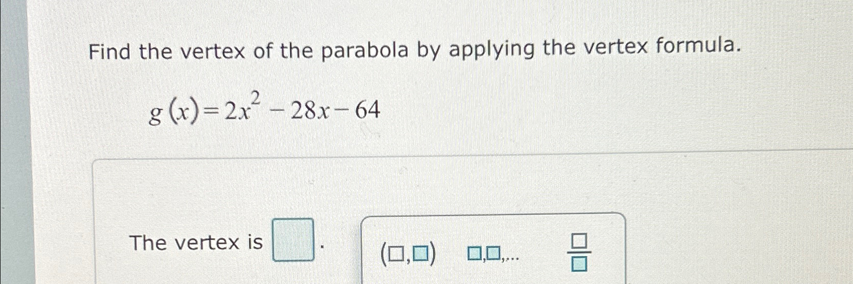 Solved Find the vertex of the parabola by applying the | Chegg.com